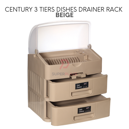 Beige Color 3 Tiers Century Dishes Drainer Cabinet Kitchen Storage Rack ...