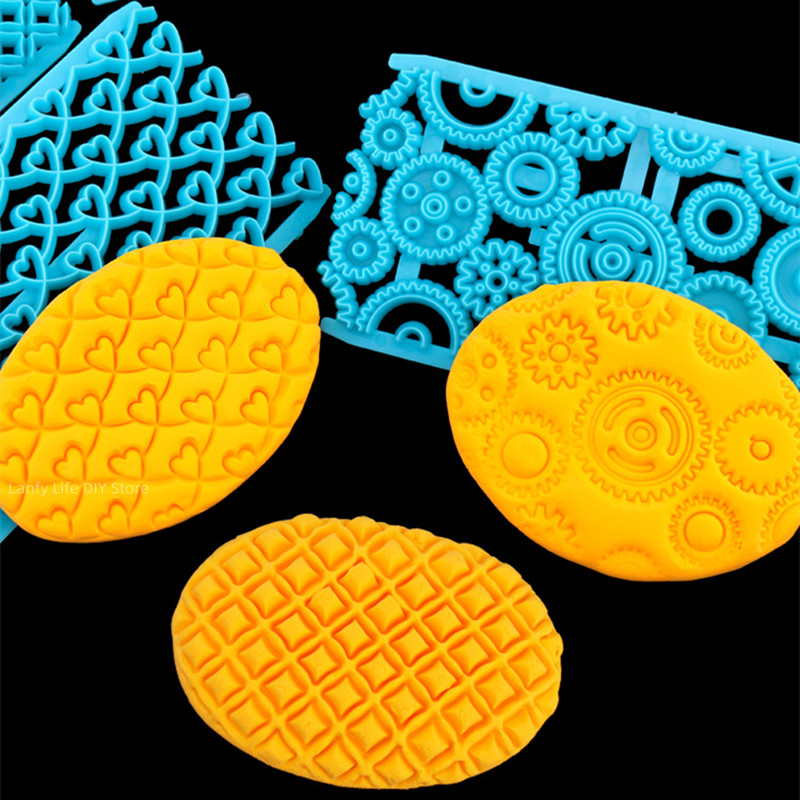 Polymer Clay Stamp Plastic Embossing Mold Leaves Rose Snowflake Bark ...