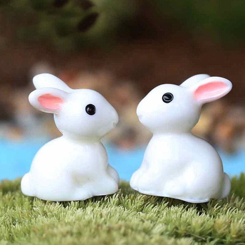 10PCS Cute Mini Resin Bunnies Miniature Figures 3D Little White Rabbit ...