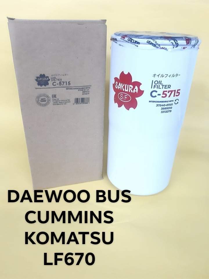 SAKURA OIL FILTER C-5715 for CUMMINS, KOMATSU, LF670, DAEWOO BUS | Lazada