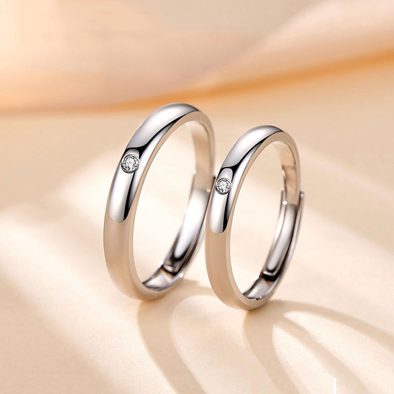 Plain Silver Couple Ring for Women and Men A Pair of Simple All-match ...