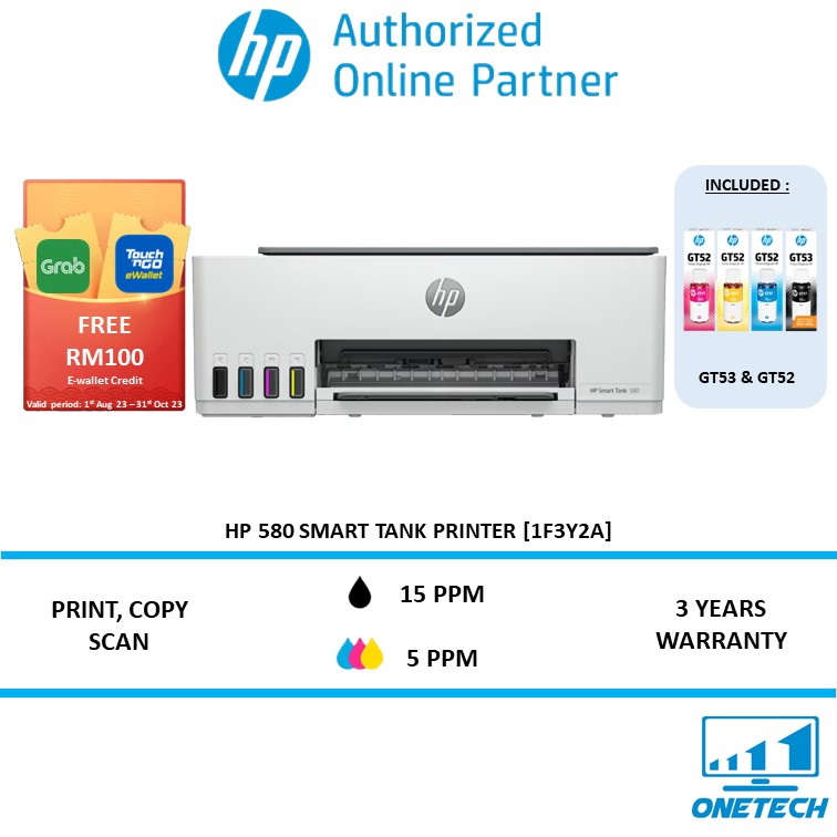 HP Smart Tank 520 / 580 All In One Printer - Print/Scan/Copy/3 Years ...