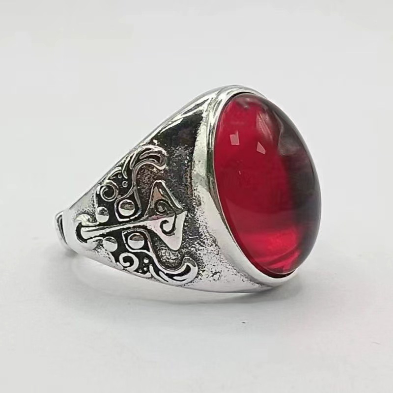 Middle Maya Style Vintage Carved Red Treasure Garnet Ring Men's plus ...