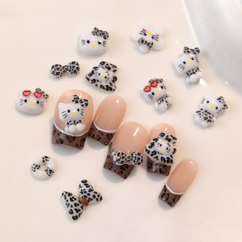 5pcs Sanrio Leopard Print Hello Kitty Cartoon Nail Accessories Glasses ...