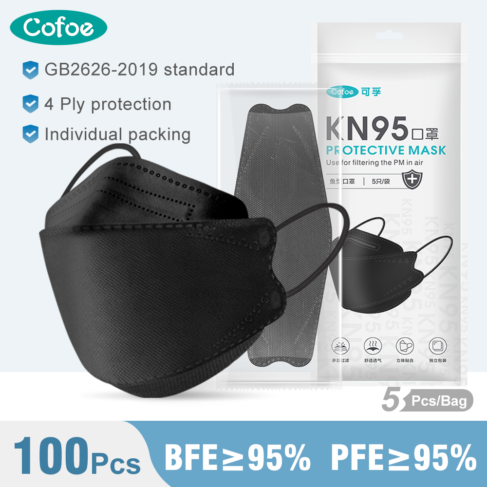 Cofoe 4Ply KN95 3D Fish Mouth Face Mask Disposable Respirator Masks Anti-virus Anti-particle ...