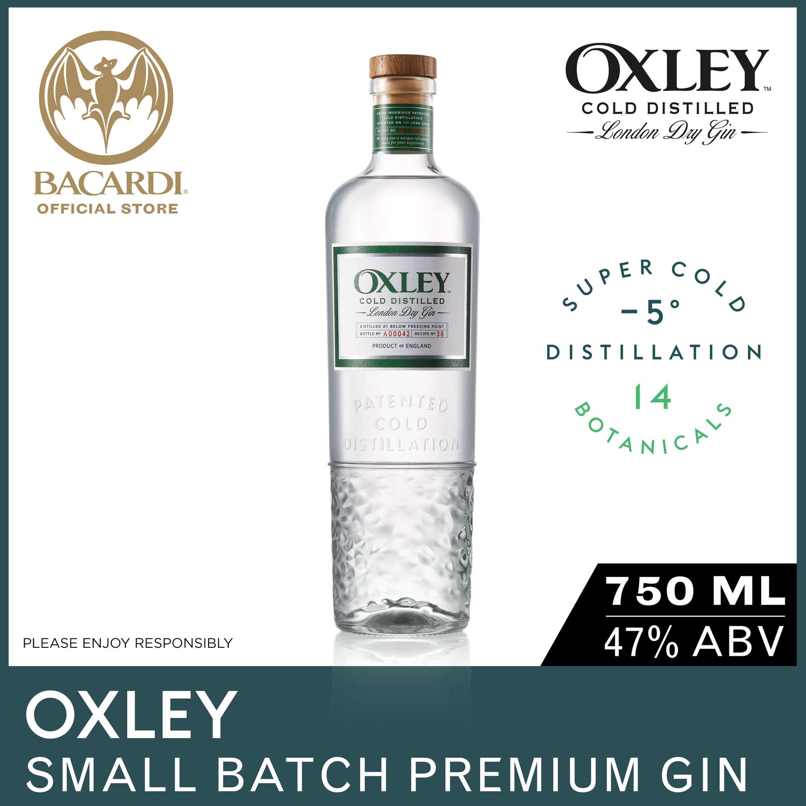Oxley Cold Distilled London Dry Gin - 750ml / 75cl, 47% ABV - Alcohol Coldcraft Distilled in Sub ...