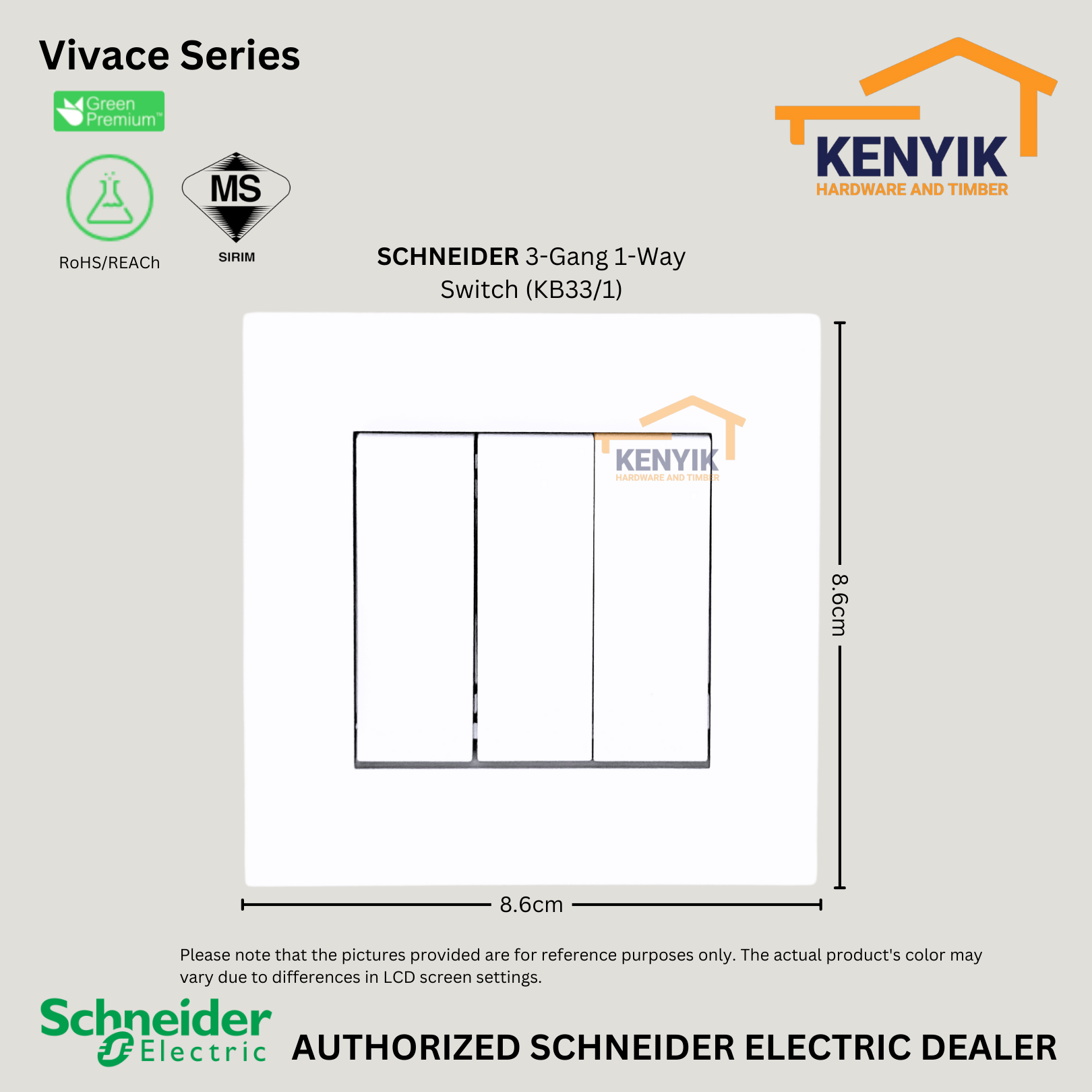 SCHNEIDER 3-Gang (1-Way / 2-Way) Switch (Vivace Series) (KB33/1 | KB33 ...