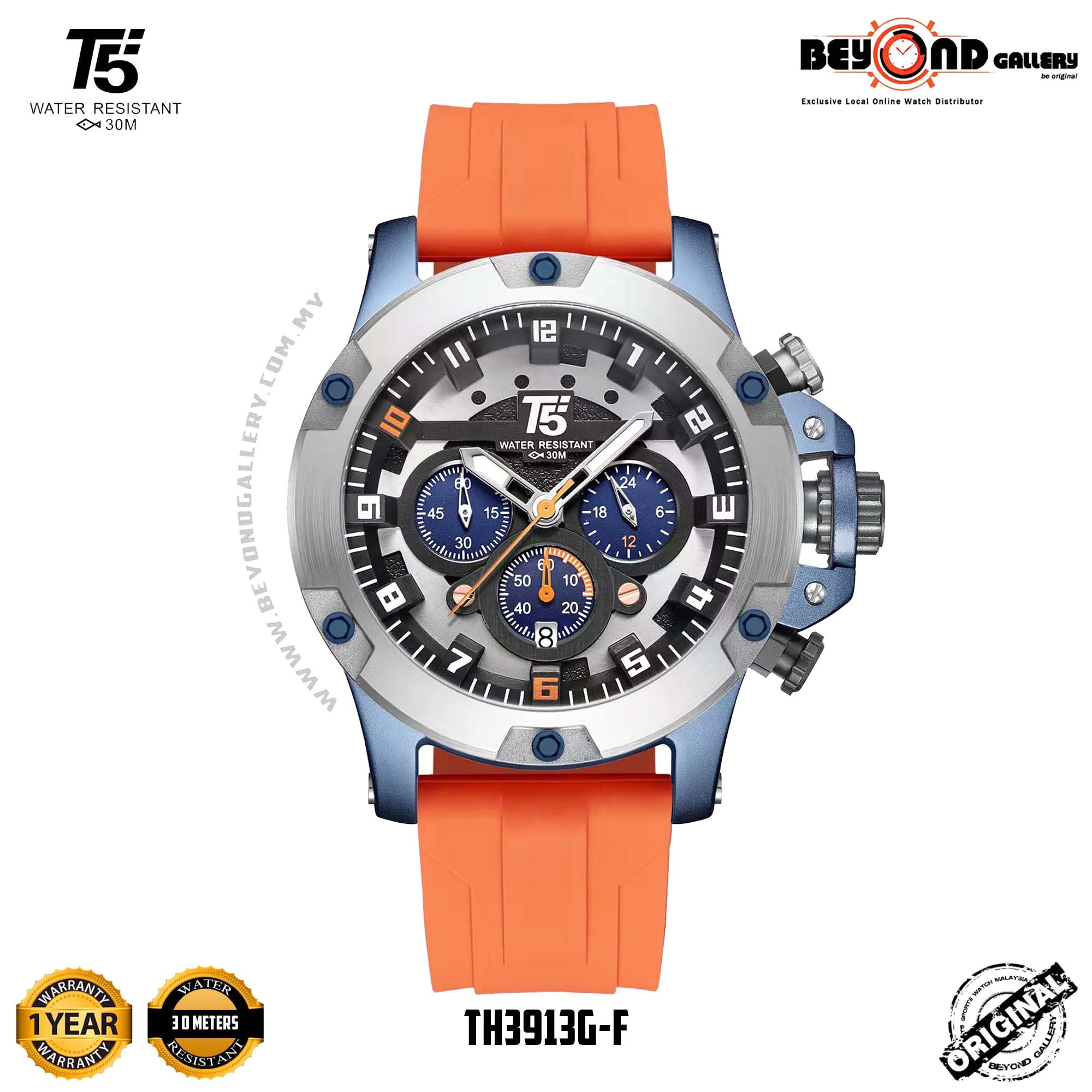 T5 Watch Original (Malaysia) TH3913G Chronograph Date RUBBER Band Sport ...