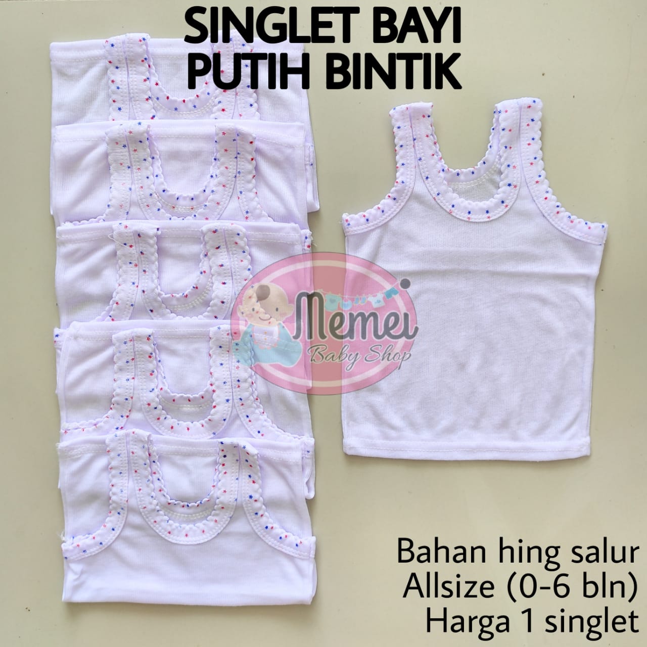 1/2 LUSIN (6 pcs) Singlet bayi PUTIH ukuran S / M / L / XL perlengkapan ...