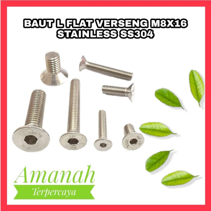 BAUT L VERSENG STAINLESS M8X16 FLAT SS 304 M8 X 16 - m8x16 ss304 1PCS ...