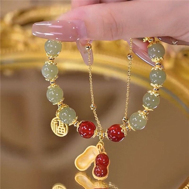 New Good Things Peanut Double Chain Thick Gold Plated Hetian Jade Ping ...