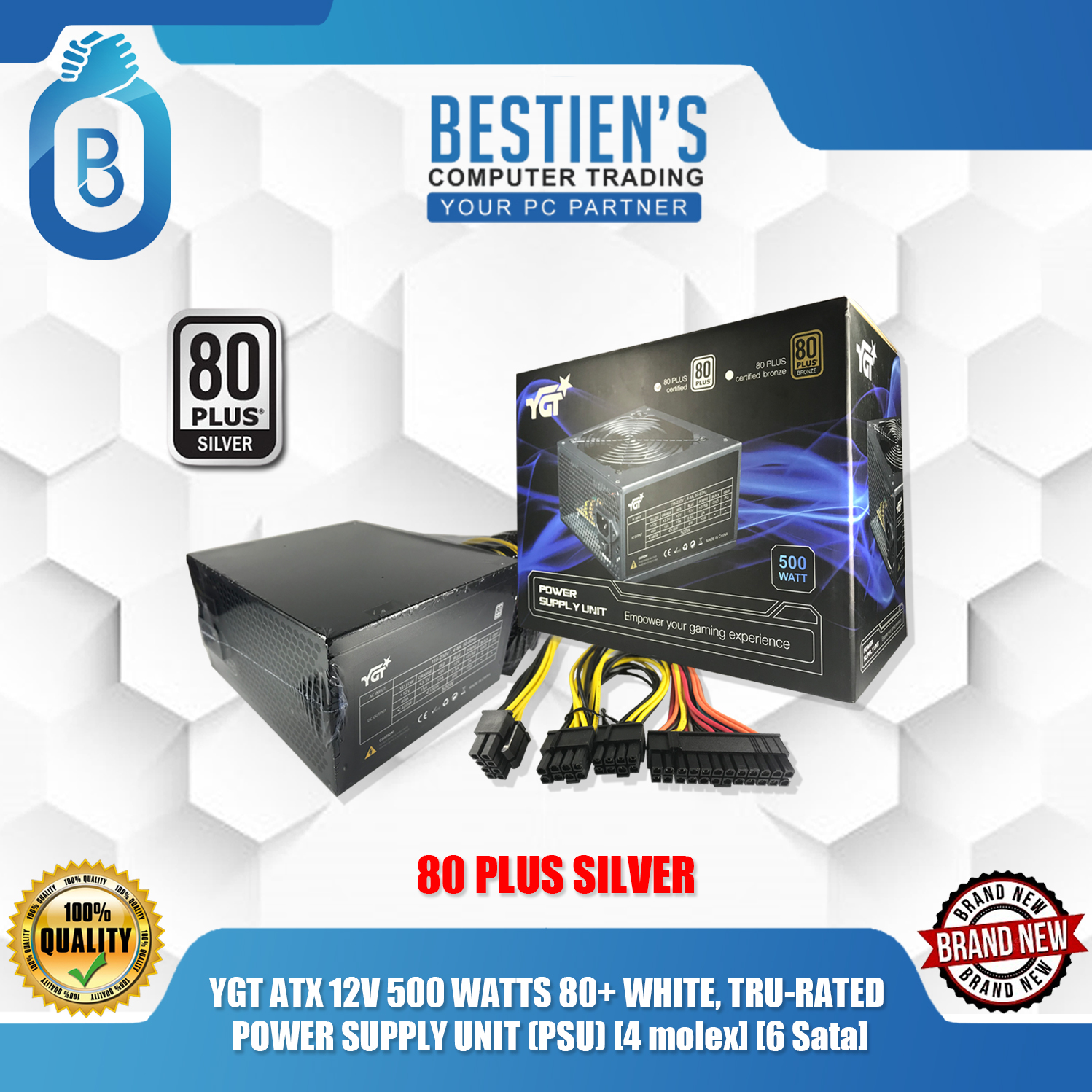 YGT ATX 12V 500 WATTS 80+ WHITE, TRU-RATED POWER SUPPLY UNIT (PSU) [4 ...