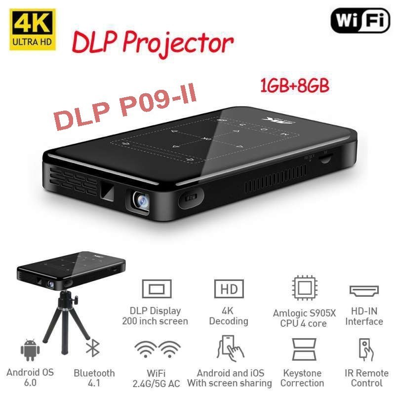 Mini Proyektor DLP P09-II Resolusi 4K HD Android Projector 50 ANSI ...