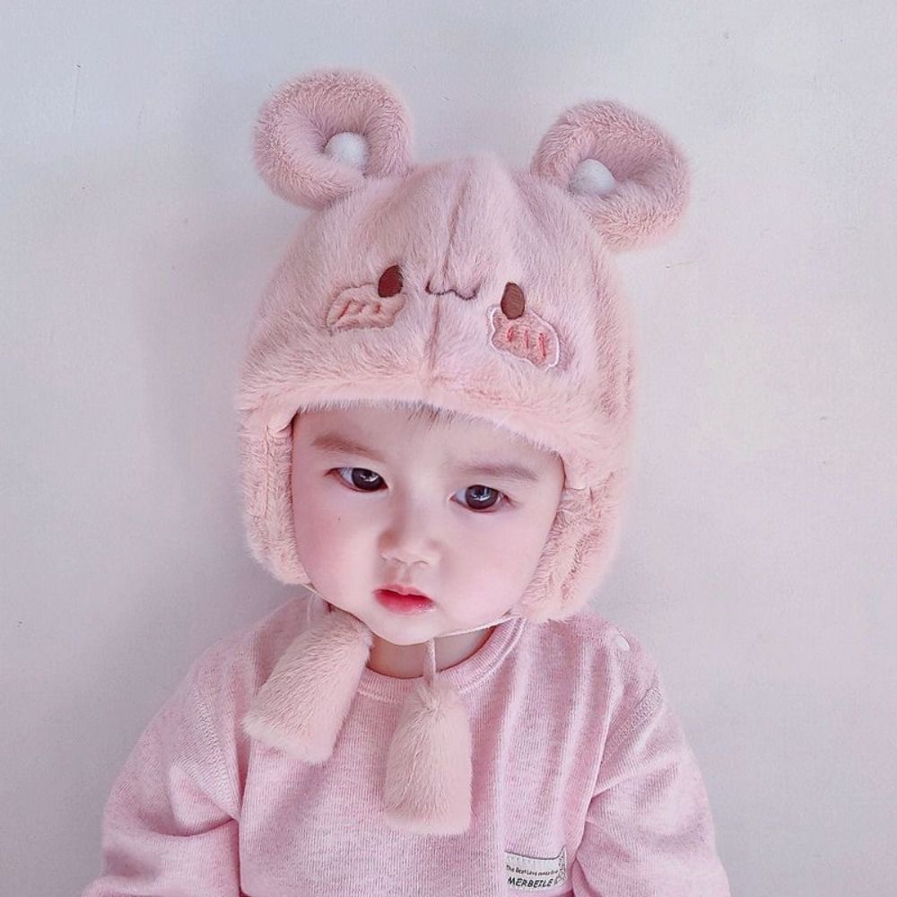 Plush Bear Baby Beanie Cap Ear Protection Autumn Winter Kids Snowcap Cute Warm Baby Hat Boys ...