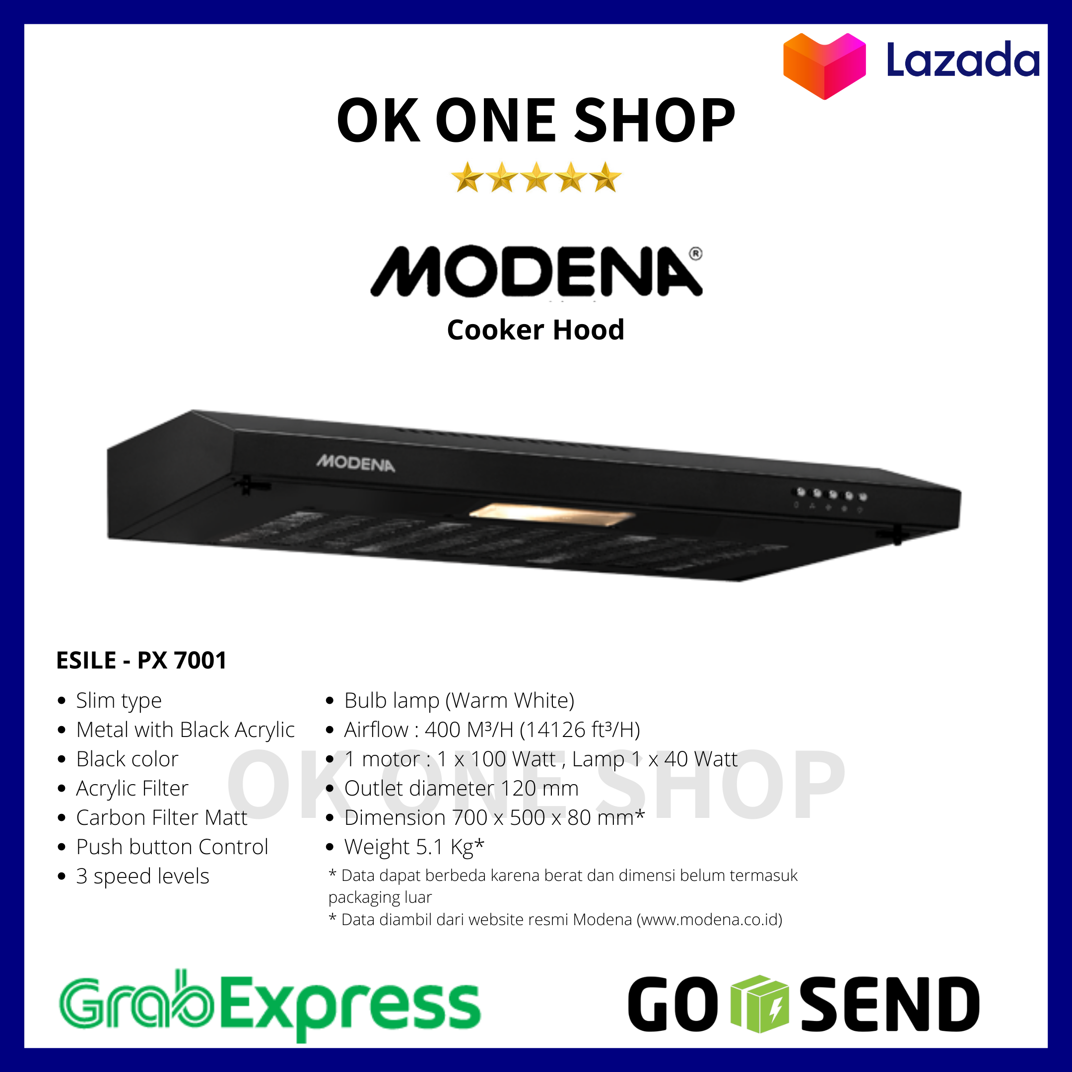 MODENA Cooker Hood ELISE PX 7001 Penghisap Dapur 70cm | Lazada Indonesia