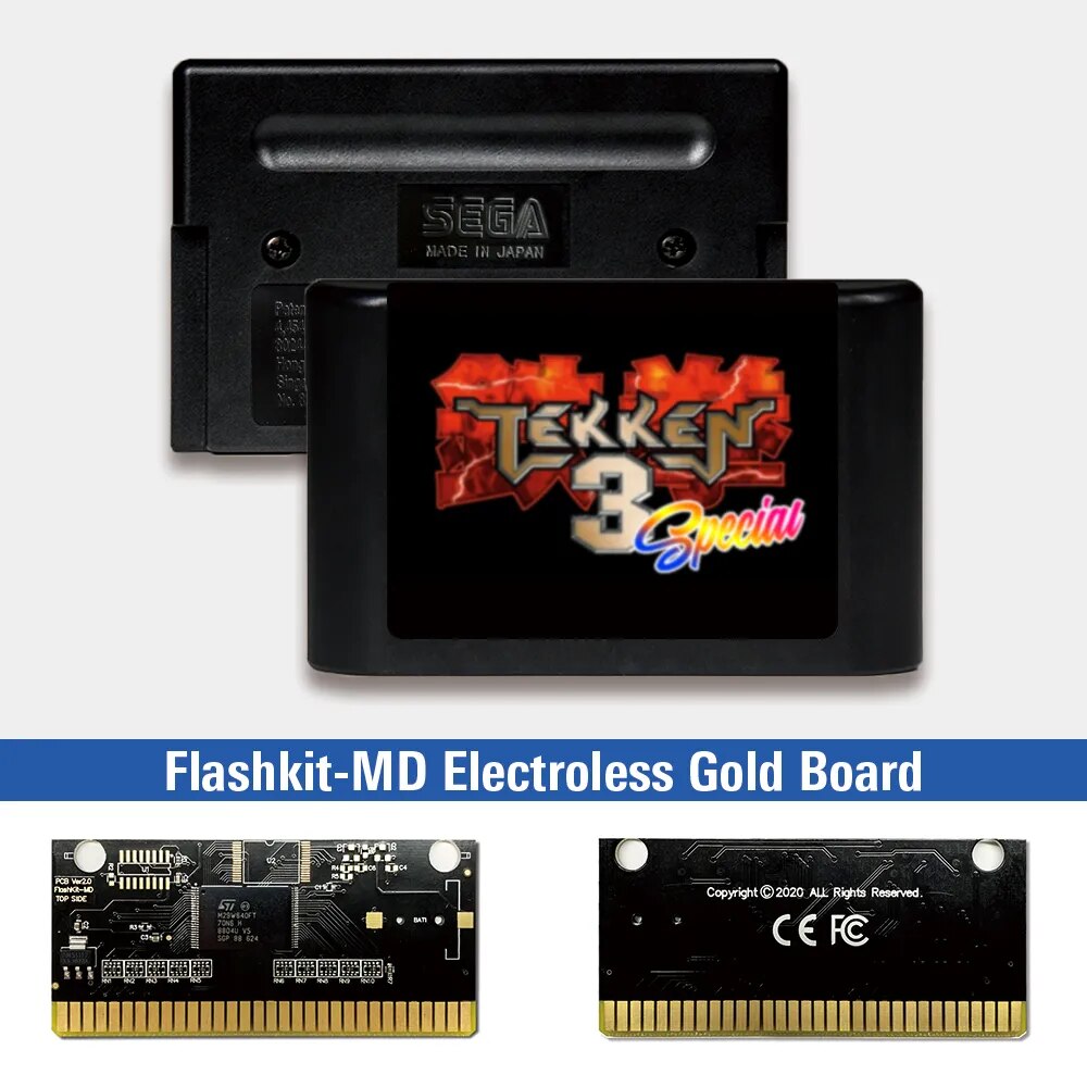 Sleek Tekken 3พิเศษ-USA ป้าย Flashkit MD Electroless สำหรับ Sega Genesis Megadrive เครื่องเล่น ...
