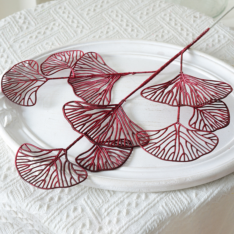 1/2/5pcs Three-Pronged Fan Leaf Netting Artificial Gold Ginkgo ...