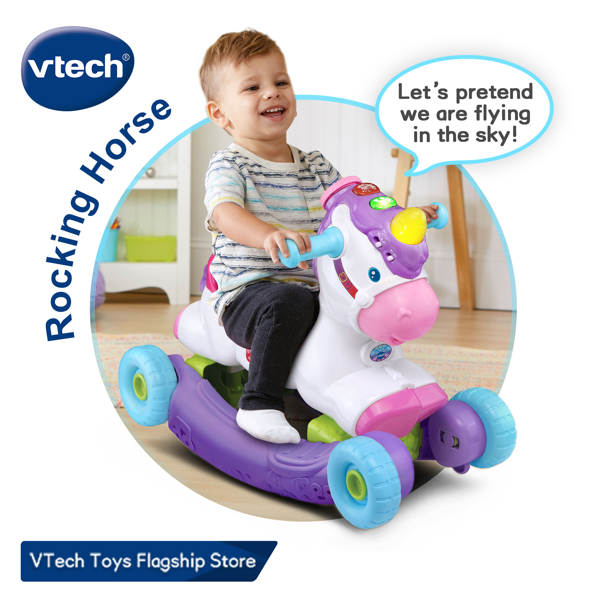 VTech 2 in 1 Rocking Horse Ride-On Toys Prance and Rock Learning ...