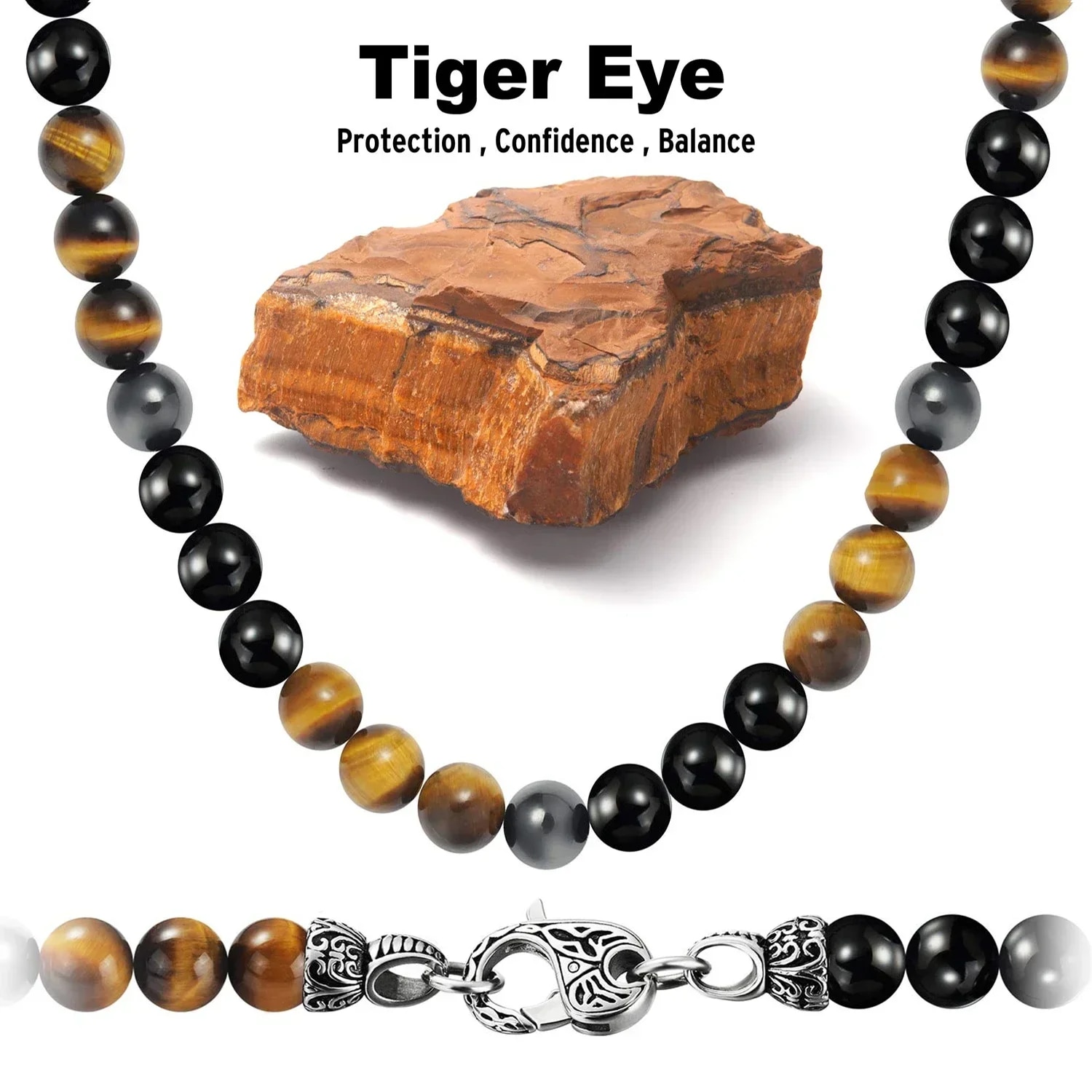 Magnetic Hematite Necklace Men Black Gallstone Stone Bead Couple ...