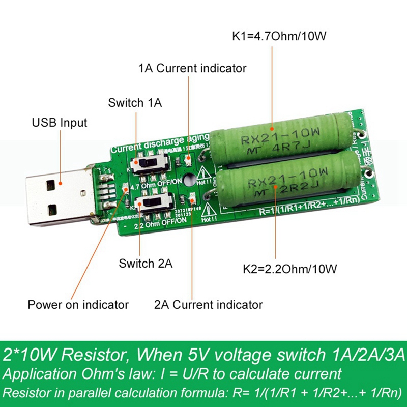 1 Piece Usb Resistor Dc Electronic Load With Switch Adjustable 5v1a/2a ...