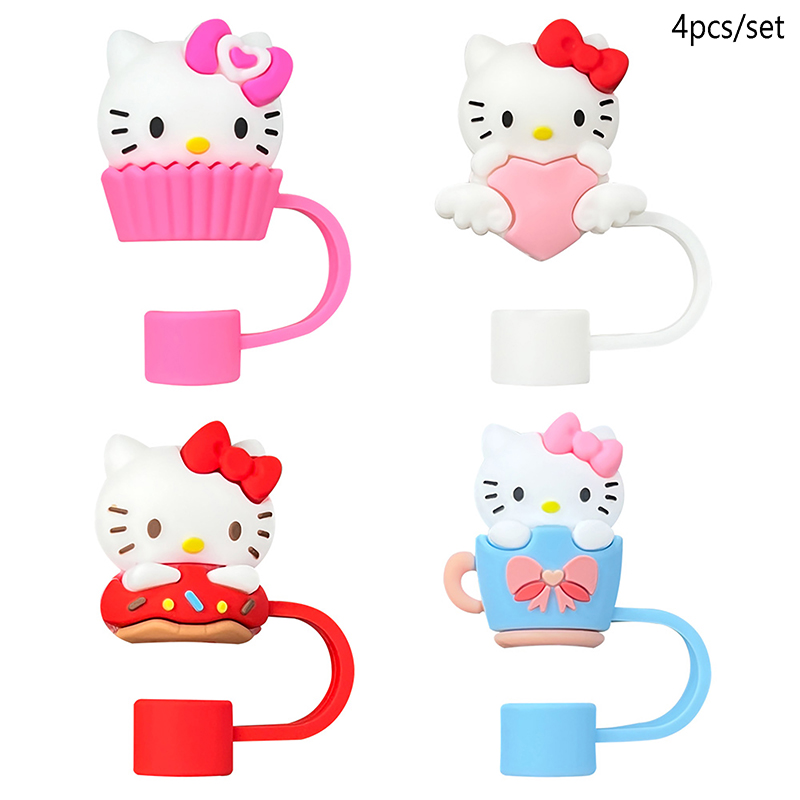 4pcs 3D Stereo Hello Kitty Straw Cover Cap 10MM Drink Straw Plug ...