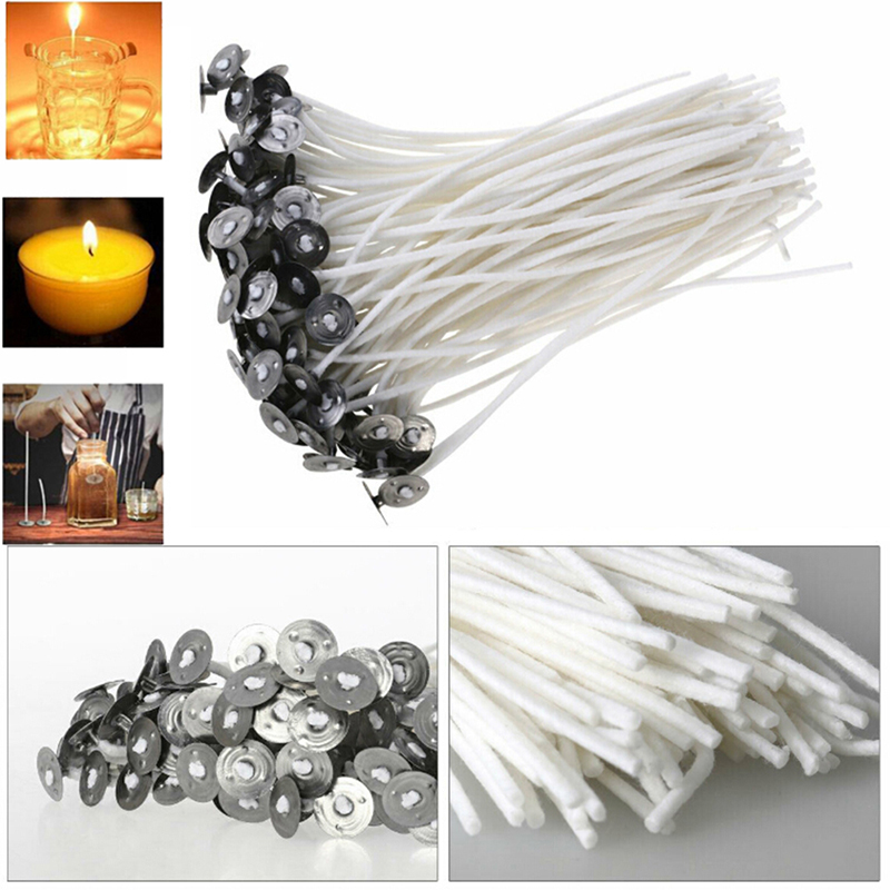 100Pcs Candle Wicks Cotton Core Waxed Wick with Sustainer for Candle ...