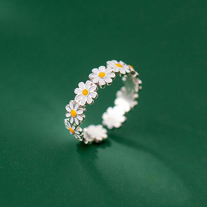 Vintage Daisy Flower Rings For Women Cute Flower Ring Adjustable Open ...