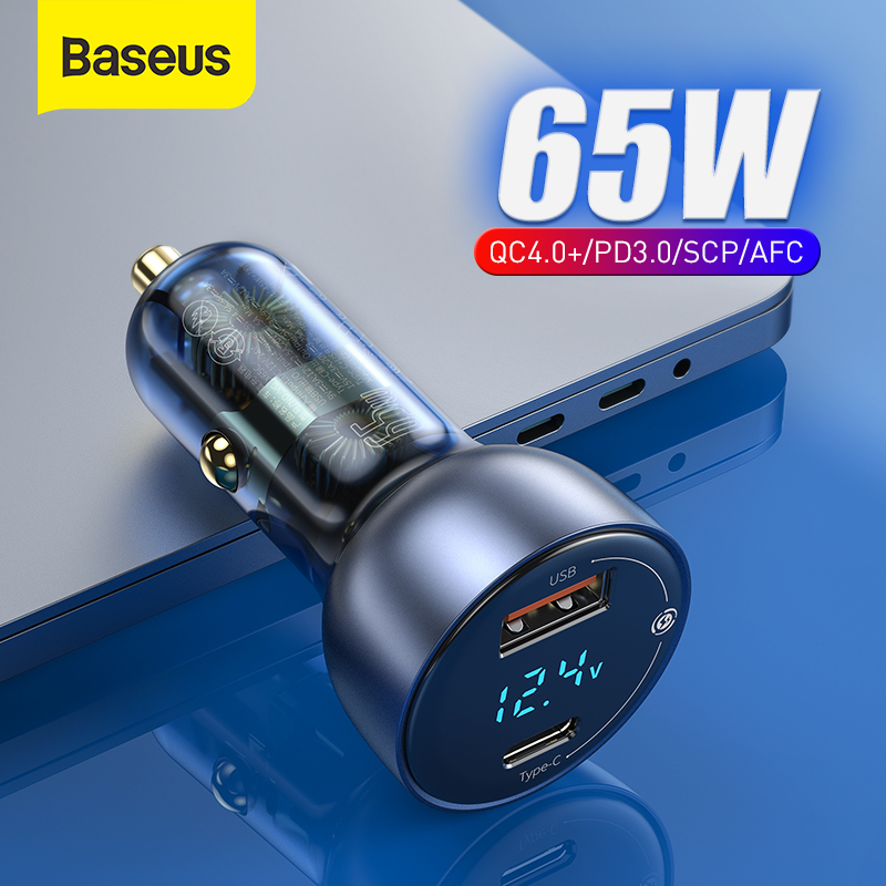 Baseusที่ชาร์จในรถยนต์แบบเร็ว,ที่ชาร์จเร็วในรถ65W USBชาร์จ4.0 3.0 QC4.0 ...