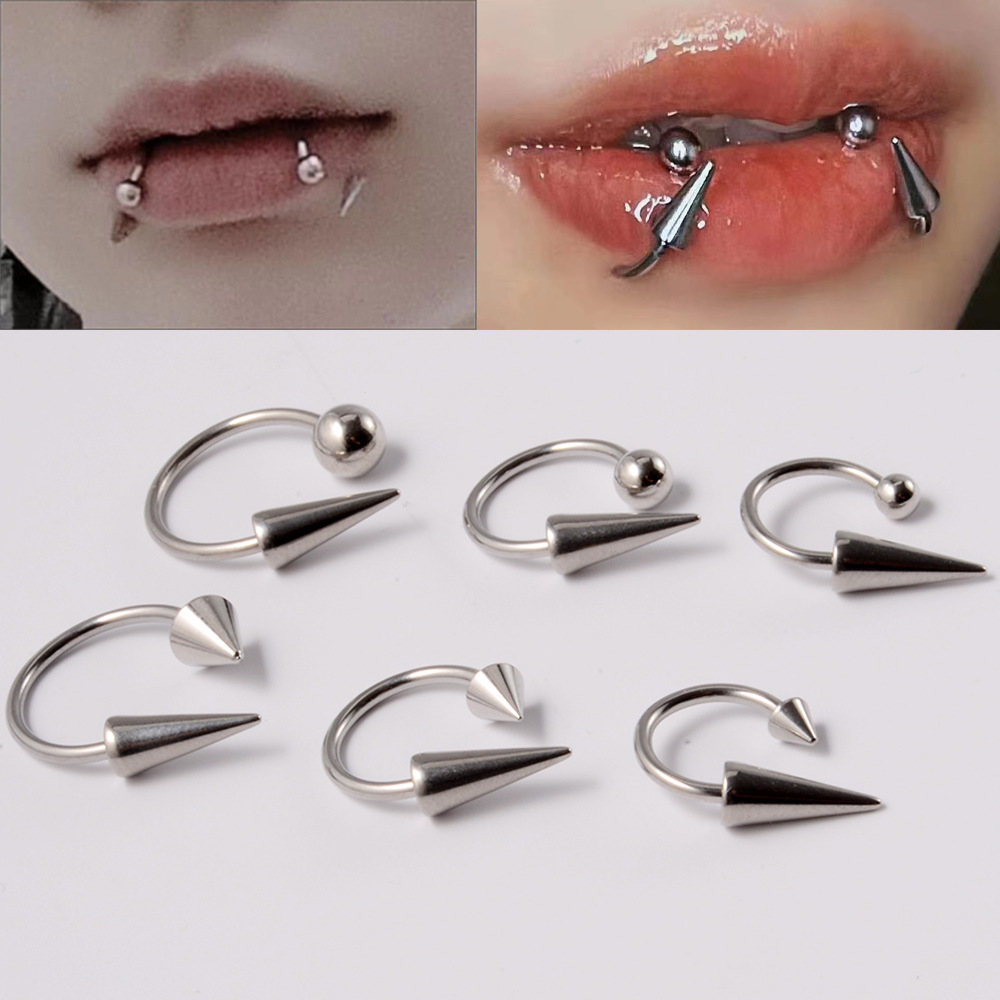 Stainless Steel Pointed Cone Lip Ring Personalized Cool Punk Horseshoe ...