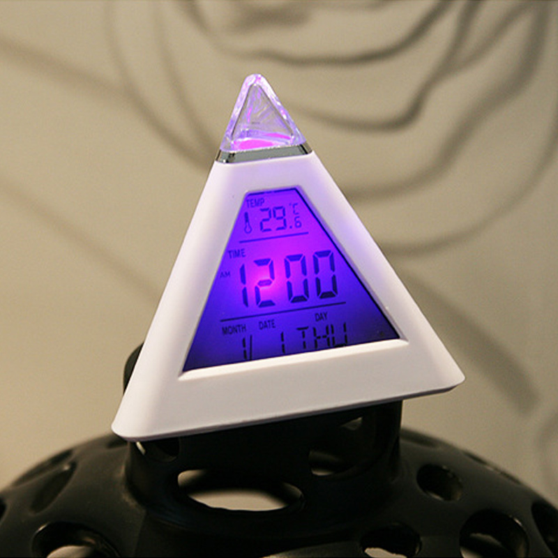 【New Arrivals】LED Digital Clock Pyramid Shape Change Color Temperature ...