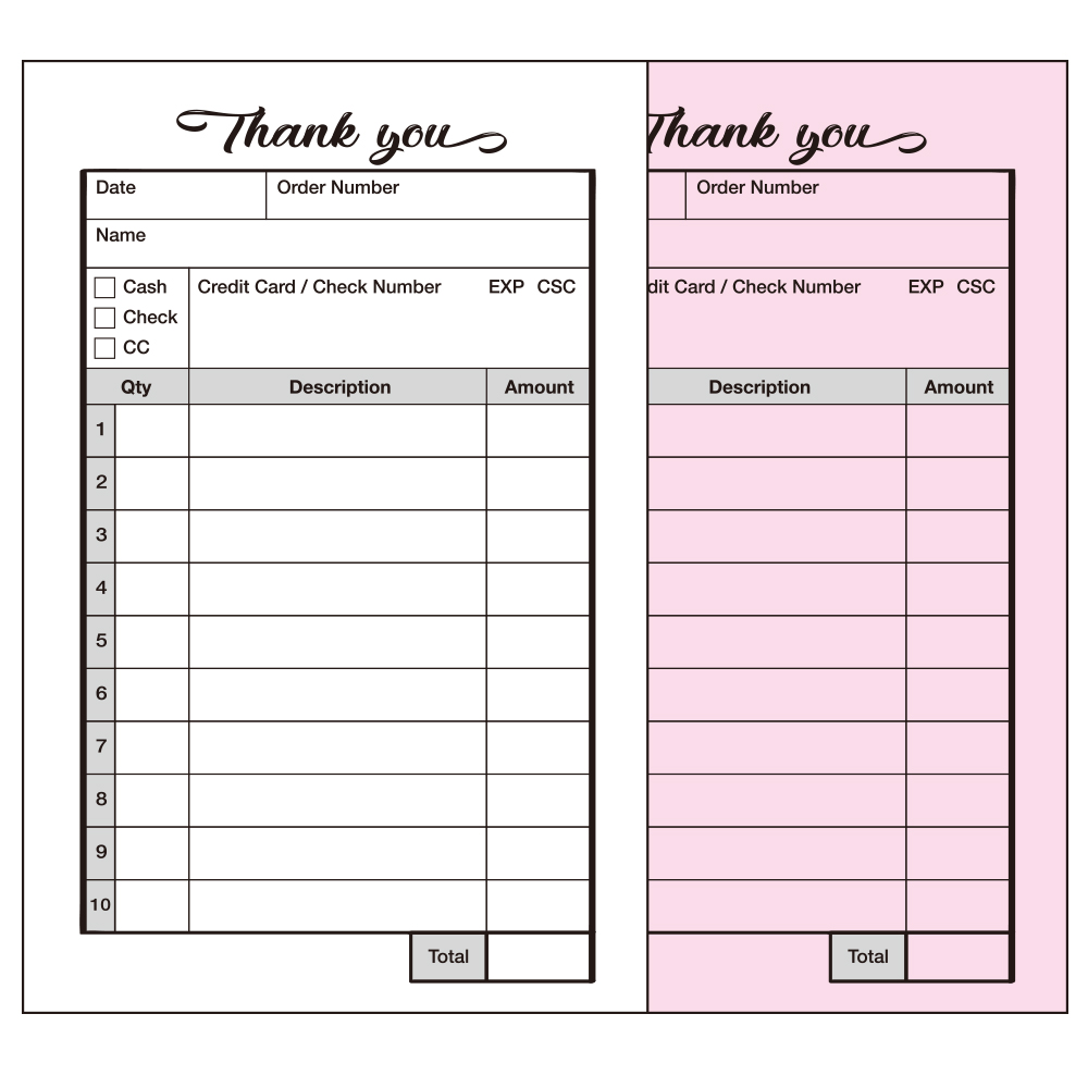 Thank You Receipt Book, 2-Part Carbonless,Carbon Duplicate Copy Sales ...