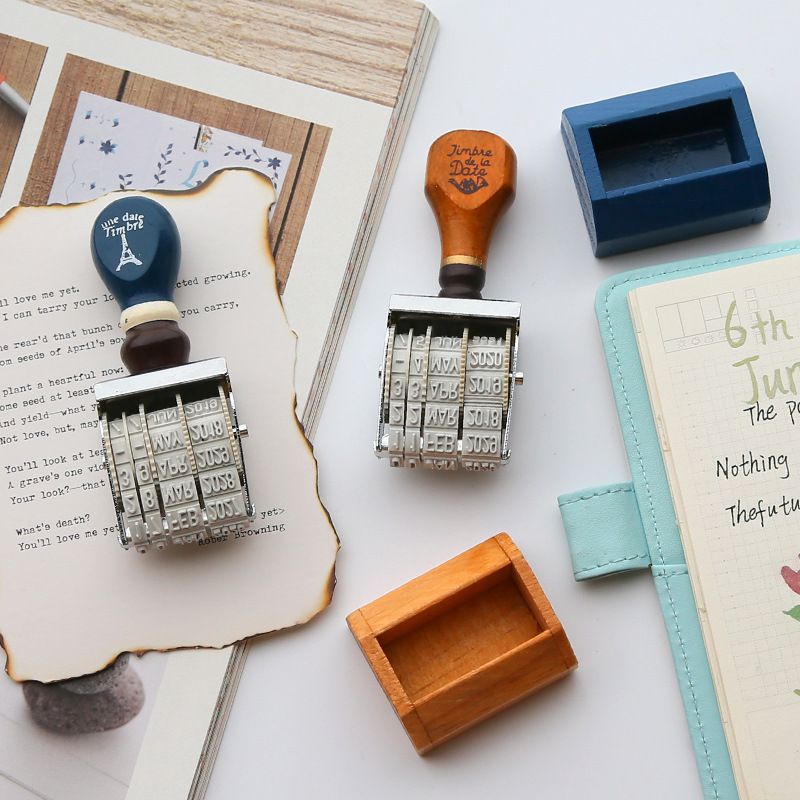 【100%-New】 Vintage Date Roller Wooden Handle Date DIY Wheels Rollers ...