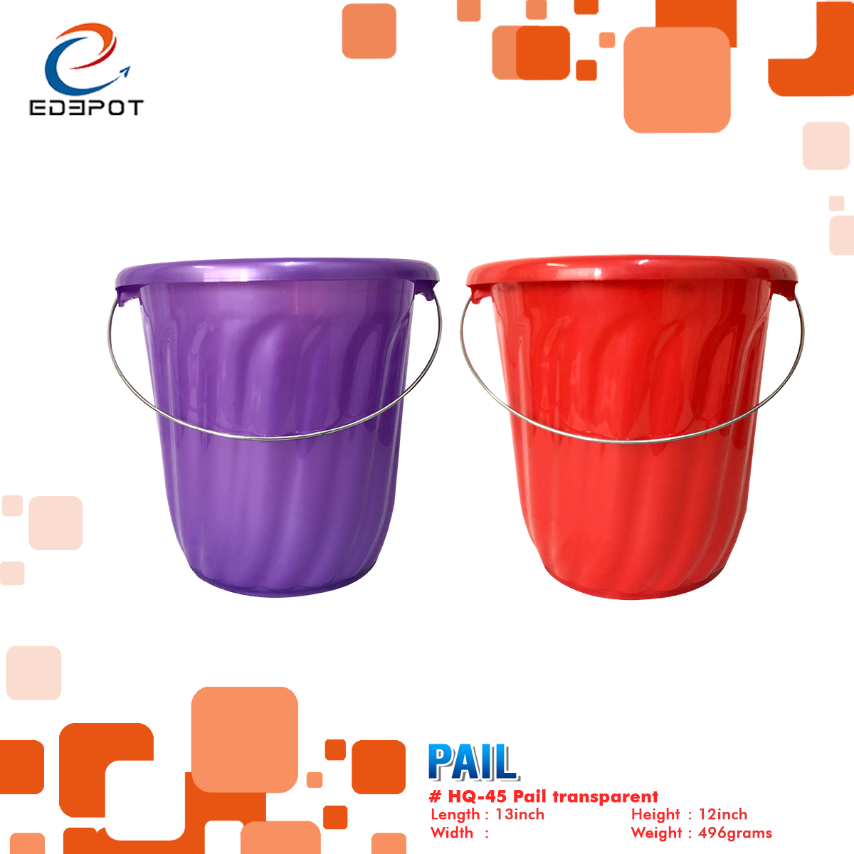 Edepot Plastic Transparent pail Bucket Portable Large Pail Assorted ...