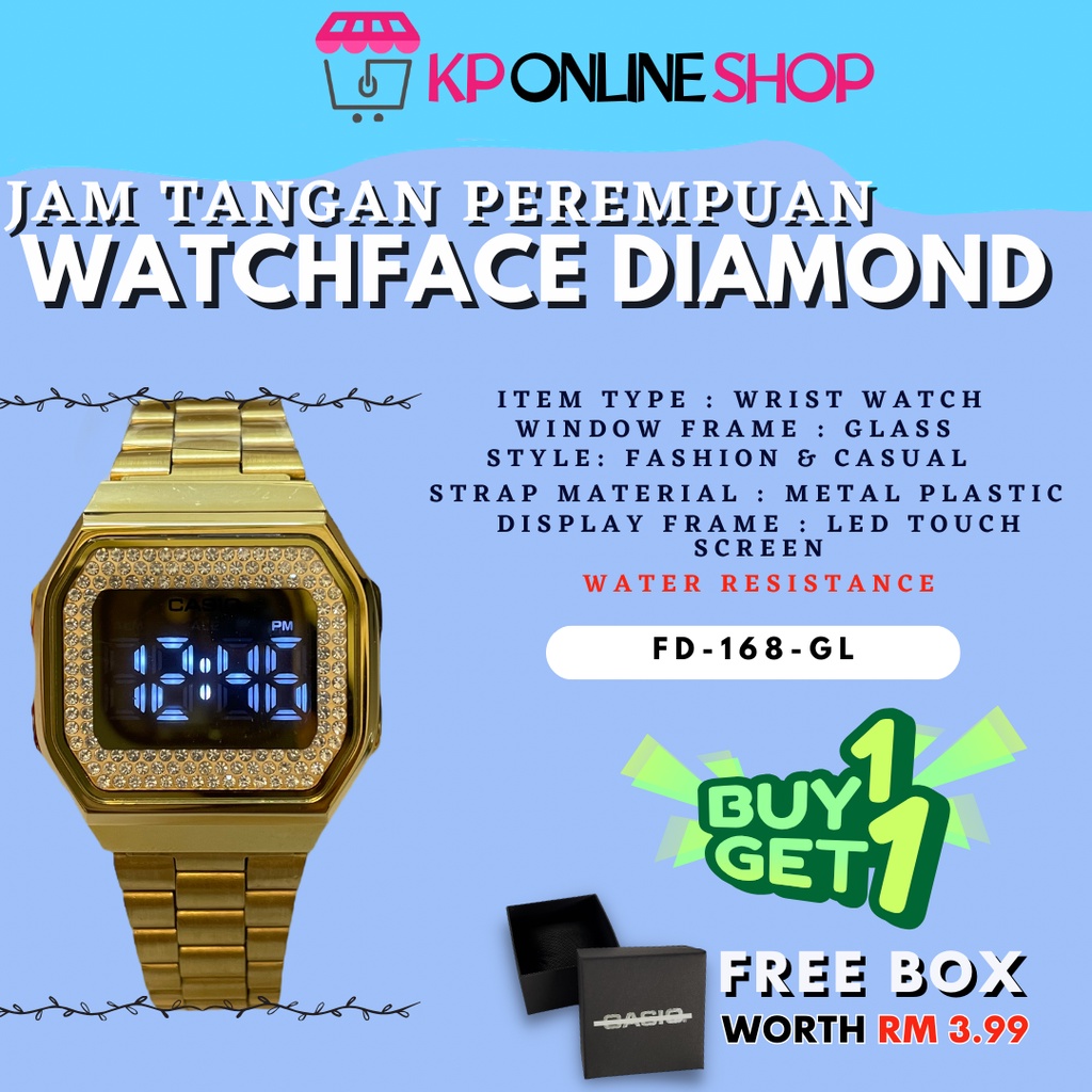 [100% ORIGINAL] JAM Casio Full Diamond FD-168 Digital Watch Touch ...