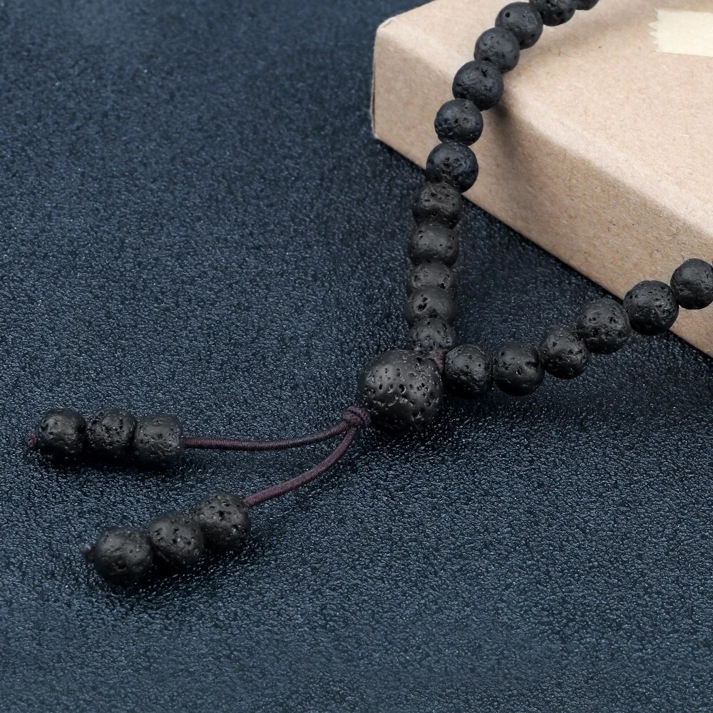 Men Volcanic Lava Stone Beaded Necklace 108 Mala Beads Meditation Yoga ...