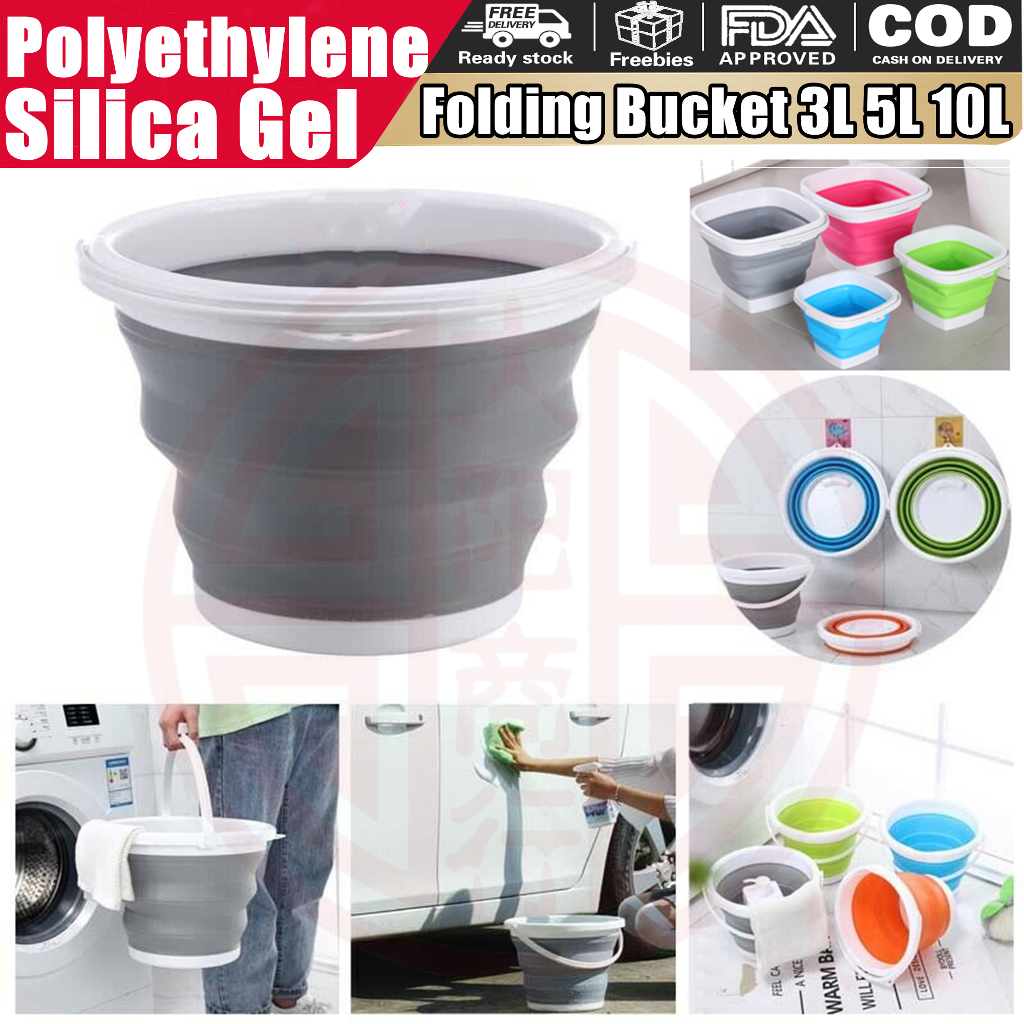 10L/5L/3L แบบพกพาถังพับได้ซิลิโคนพลาสติกเด็กกลางแจ้งล้างรถตกปลา Travel Multi-Function (ฟรี ...