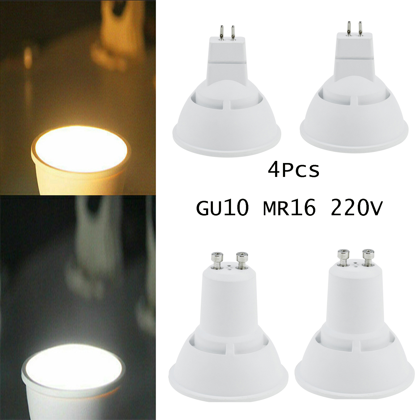 4Pcs High Brightness 10W Dimmable LED Spot Light GU10 MR16 AC 220V 240V ...