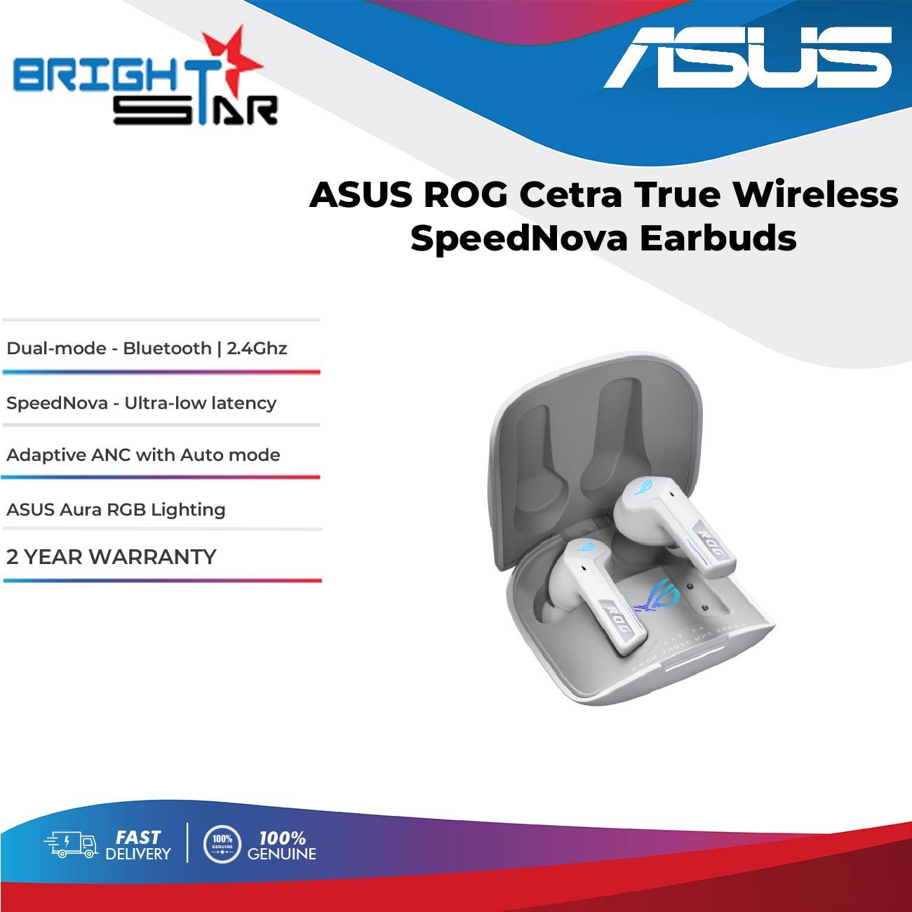 ASUS ROG Cetra True Wireless SpeedNova Earbuds - Black/White | Lazada
