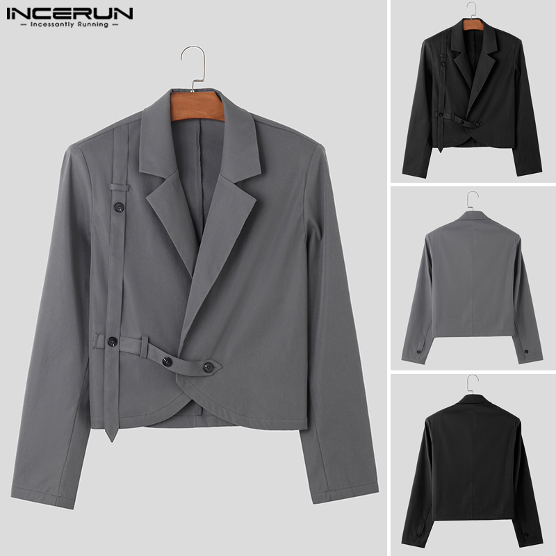 INCERUN Men Blazer Solid Color Lapel Long Sleeve Button Streetwear ...