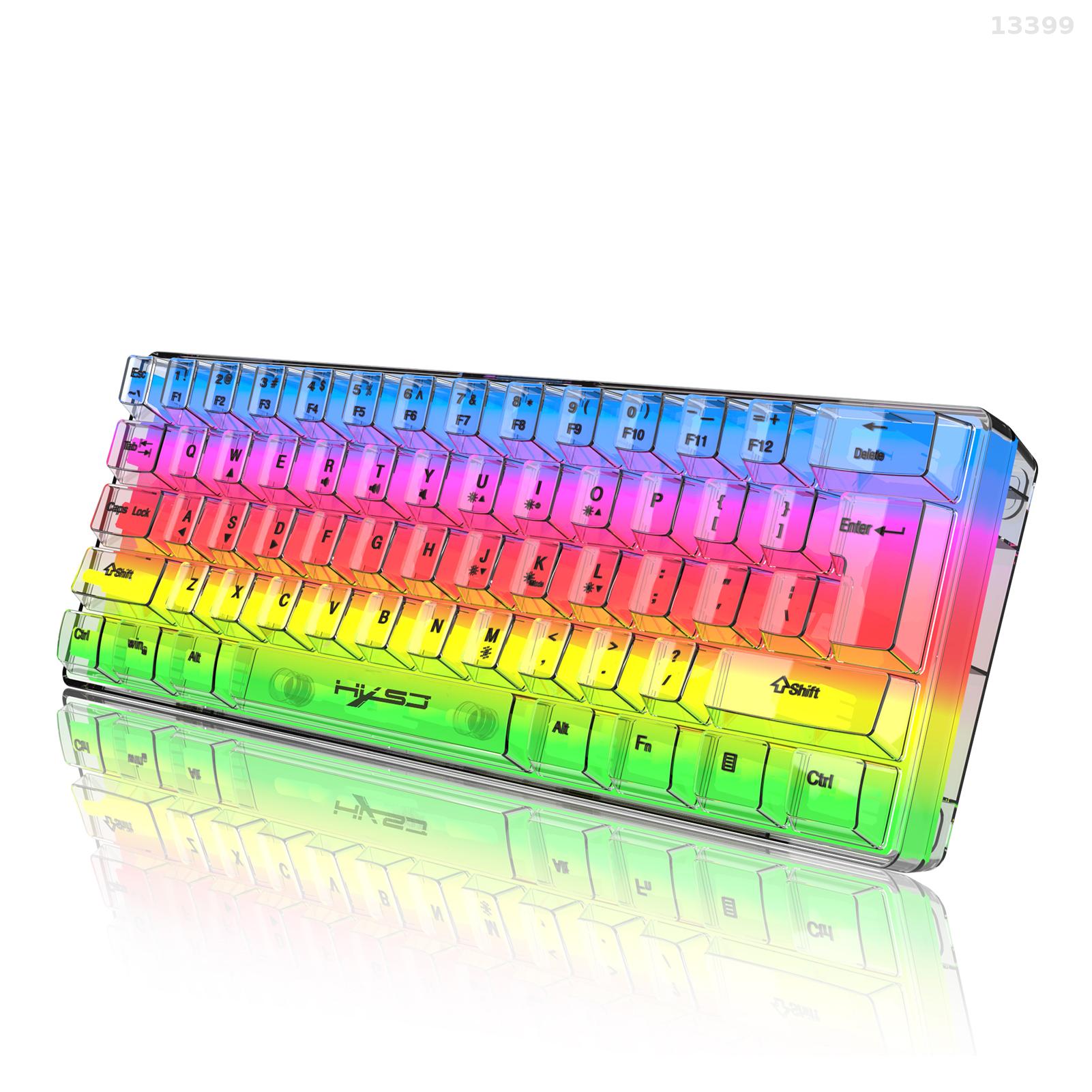 HXSJ V700T 61-Key RGB Transparent Gaming Keyboard USB Backlit Keyboard ...
