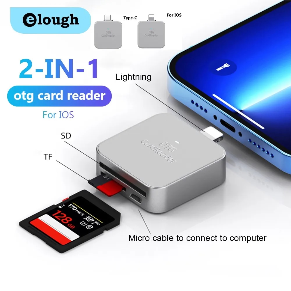 For iPhone Type C SD TF Card Reader OTG Adapter Micro Cable External ...