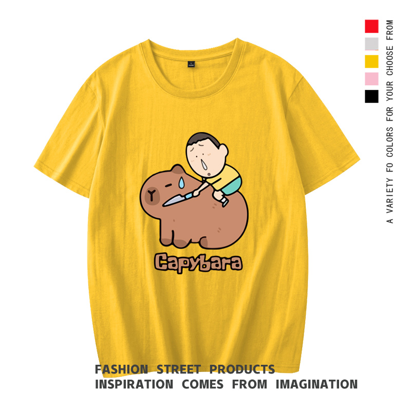 👕🎁🎀ชุดแสดงออกของ Capybara เสื้อยืดแขนสั้นผ้าฝ้ายพิมพ์ลาย Crayon Shin ...