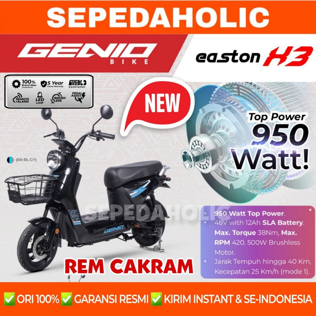Sepeda Listrik GENIO EASTON X3 BY UNITED 950 Watt Electric E Bike ...