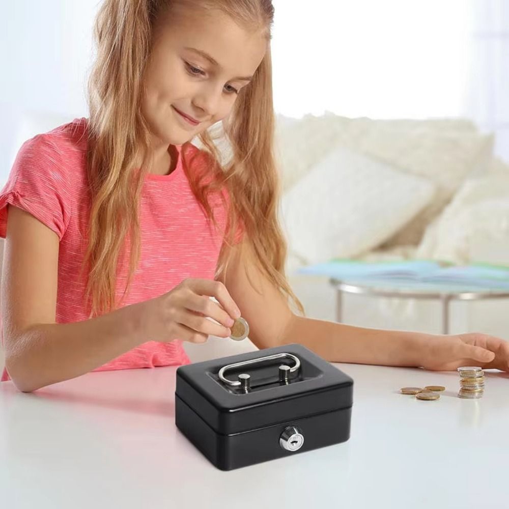 Coin Box Mini Lockable Cash Box Metal Sturdy Construction Lock Box with ...