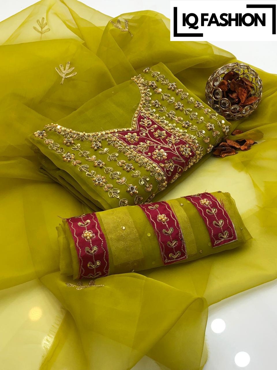 Women Dress - 2pc Suit for Girls - Organza - Handmade - Aari Zari Beeds ...