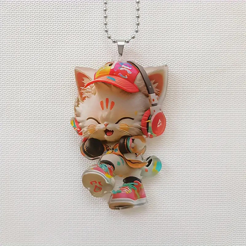 Creative Acrylic Flat 2D Cute Cat Pendant Auto Interior Car Pendant ...