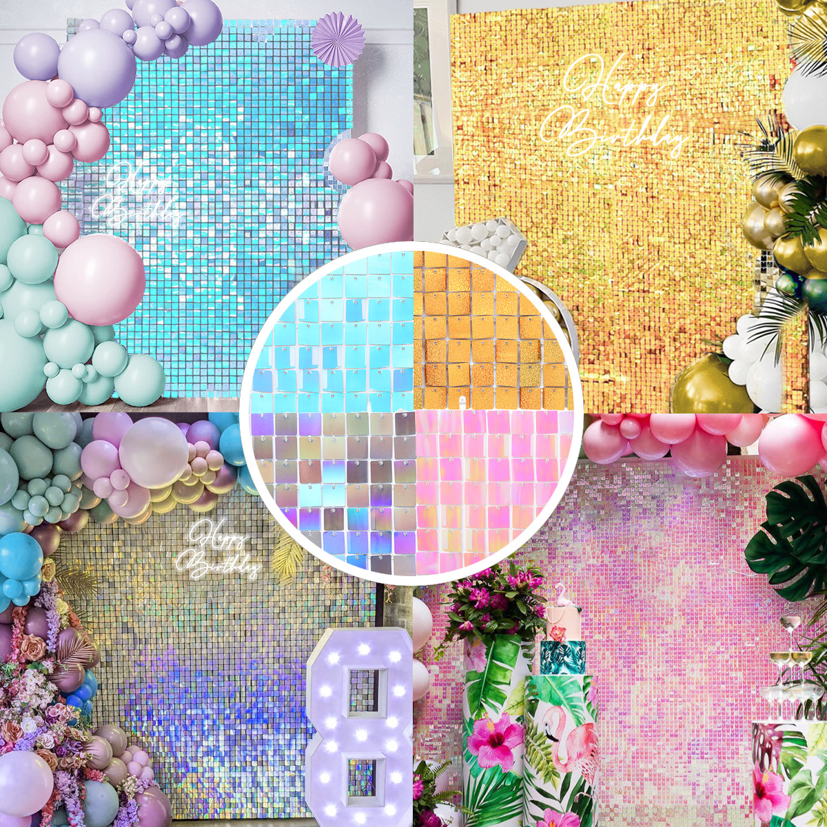 Iridescent Party Sequin Backdrop Glitter Shimmer Square Sequin Panel ...