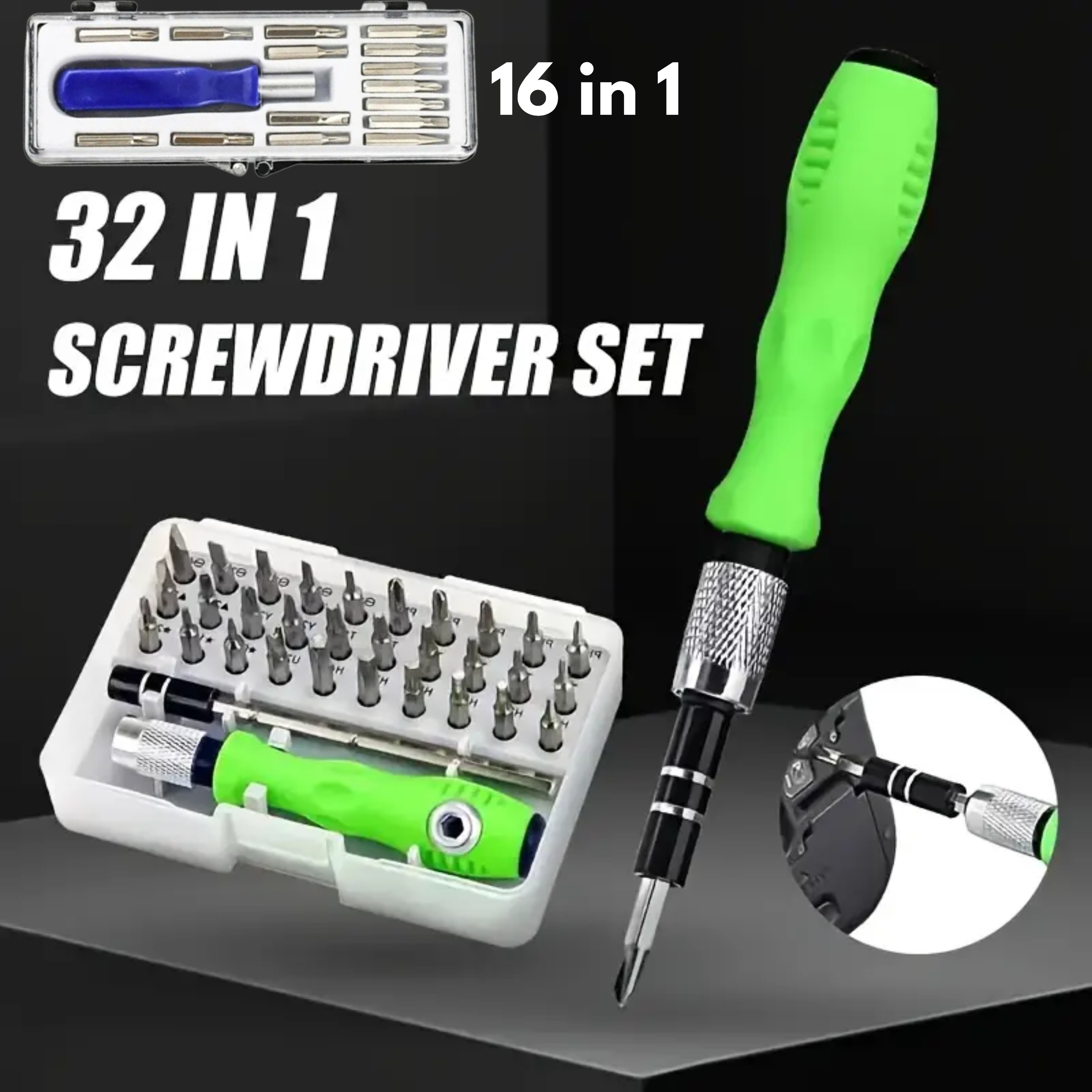 16 / 32 in 1 Mini Screwdriver Tool Set Kit with Magnetic Flexible Extension Rod, Precision Bits ...