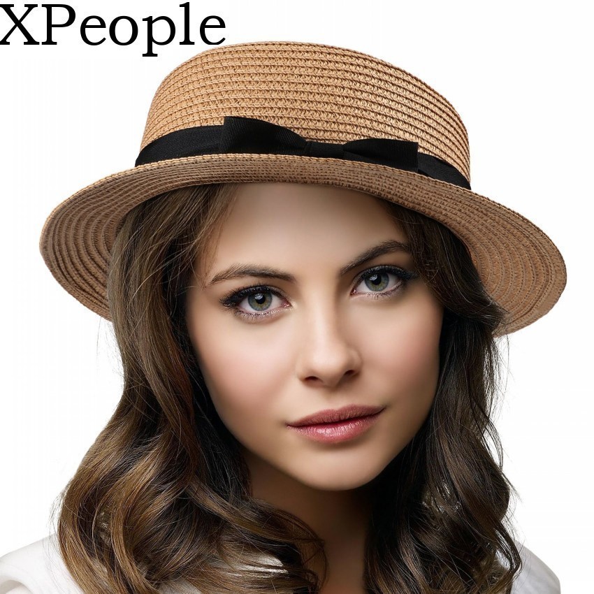 【ComfyCrossing】XPeople Womens Mini Straw Boater Hat Fedora Panama Flat ...