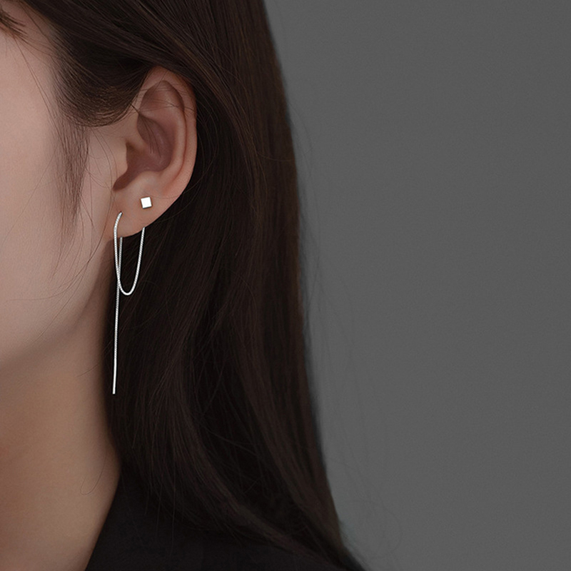 Simple Style Box Chain Tassel Drop Earrings For Women Long Dangle ...